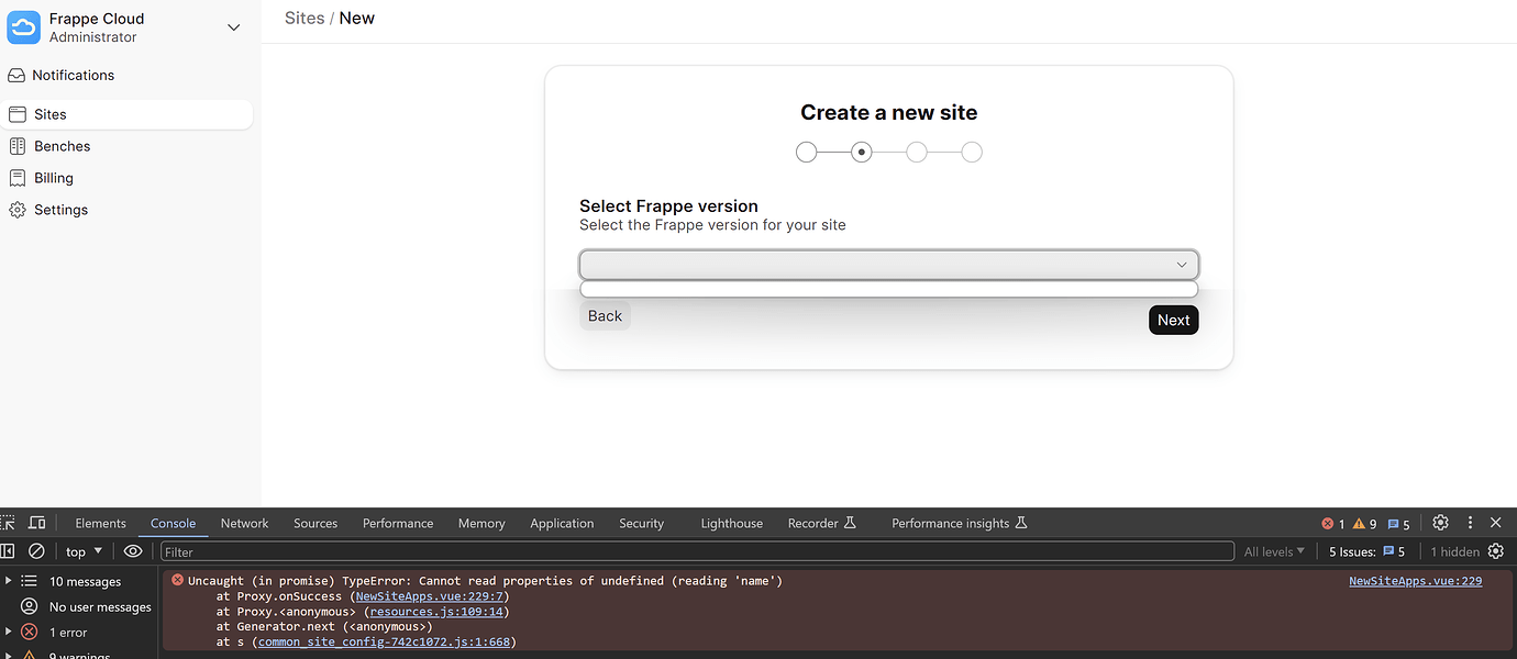 Press Error while creating site dashboard - bug - Frappe Forum Press Error while creating site dashboard - bug - Frappe Forum
