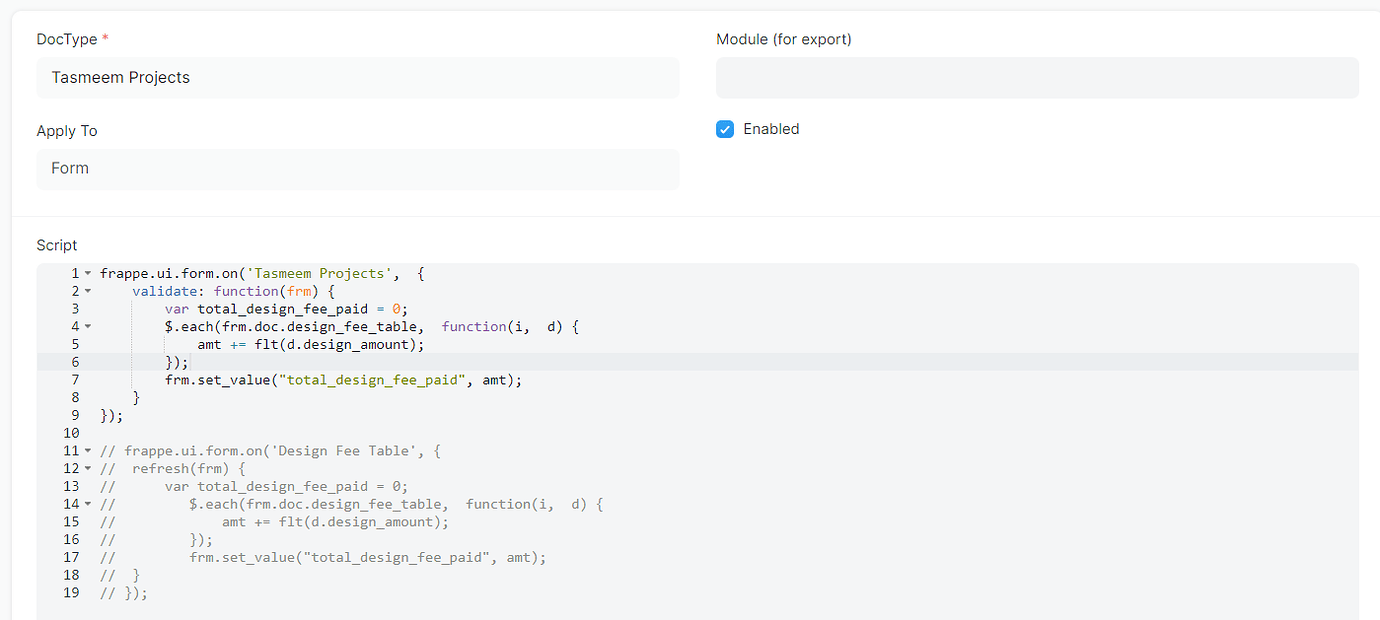 Client script for child table - ERPNext - Frappe Forum