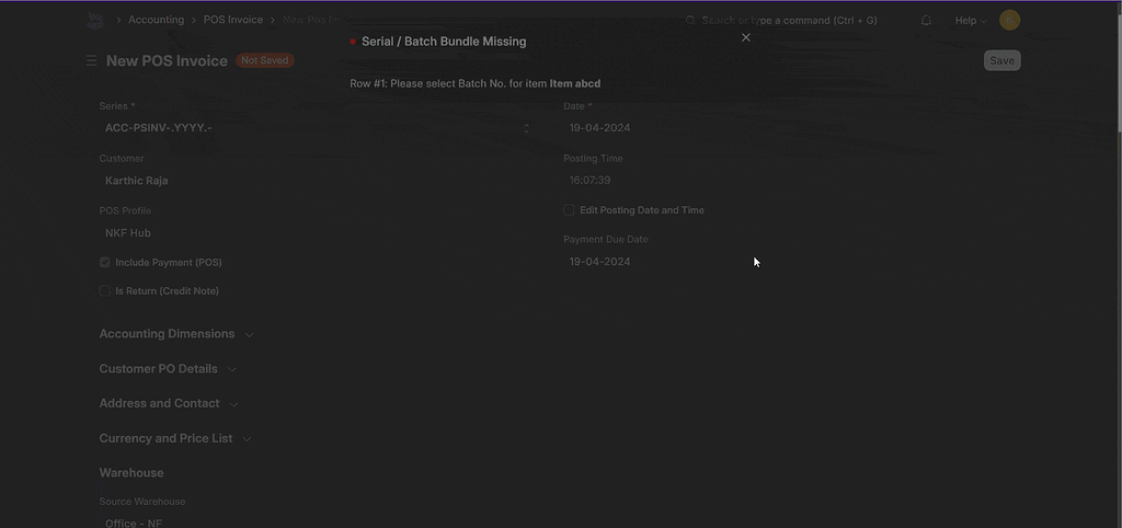 Unable to Save POS Invoices: Error Please select Batch No - Selling/CRM - Frappe Forum