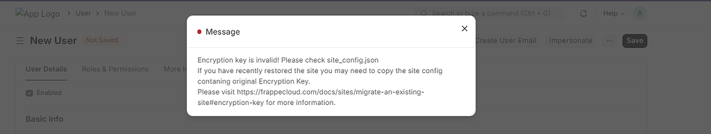 Message Encryption key is invalid! - ERPNext - Frappe Forum