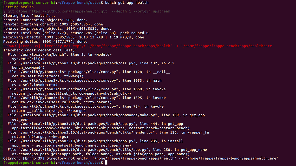 Bench get-app error for health - ERPNext - Frappe Forum