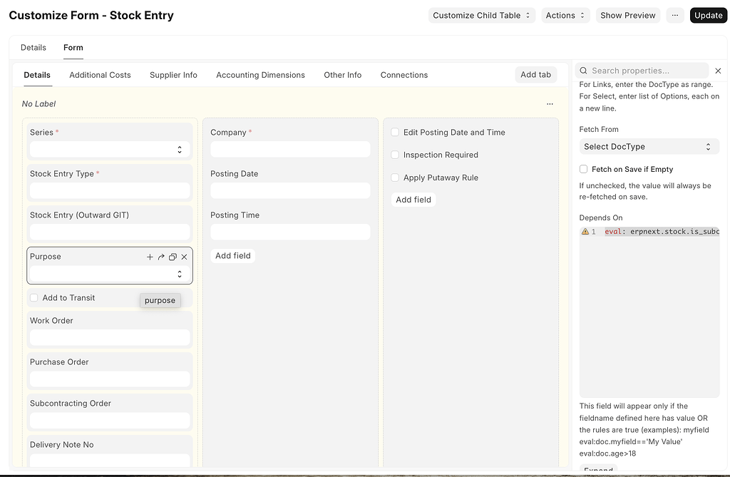 Missing Stock Entry Fields not showing in the Form - ERPNext - Frappe Forum