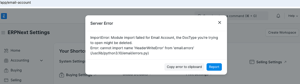 Email Settings doesn't get opened - ERPNext - Frappe Forum