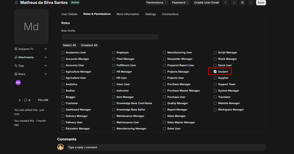 Create New Student and set custom Roles & Permission - ERPNext - Frappe Forum