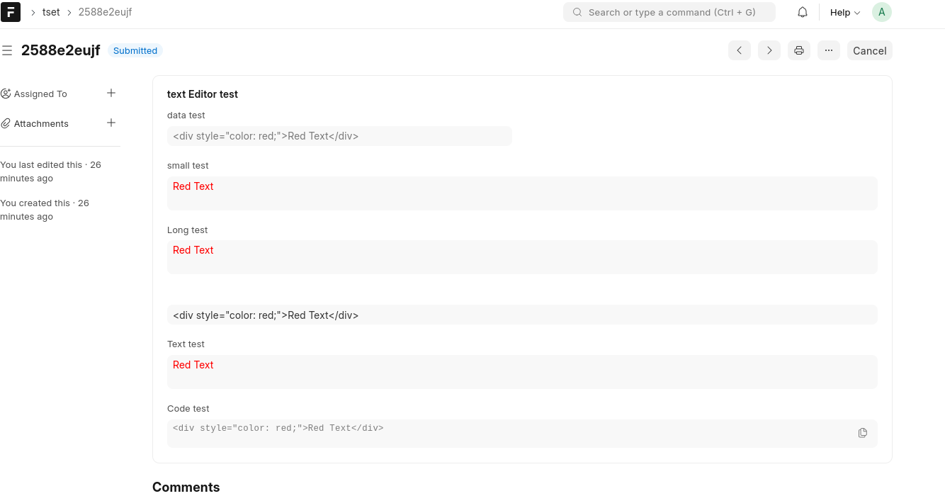 Text fields rendering html and css - Bug - Frappe Forum