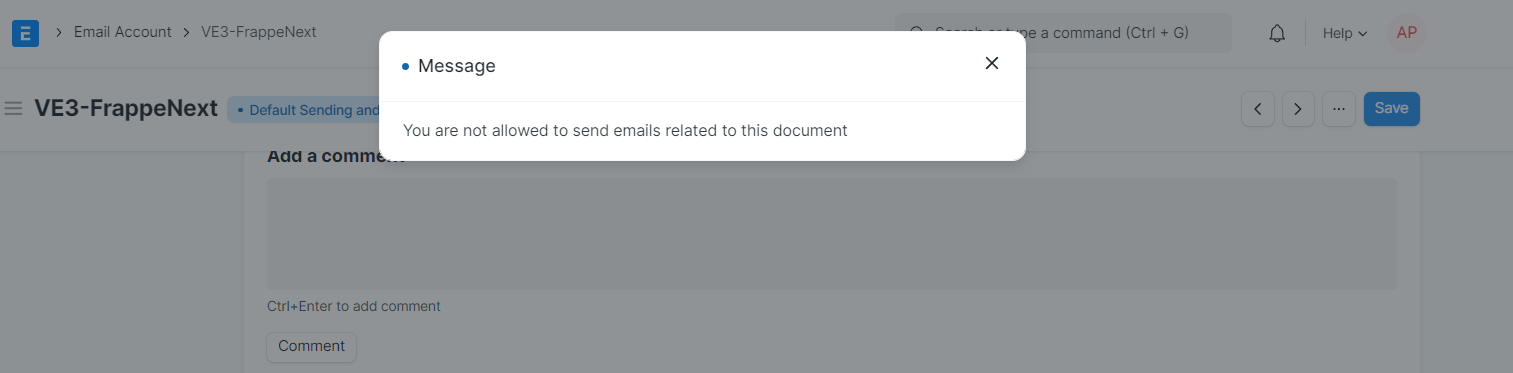 Error "Message You are not allowed to send emails related to this ...