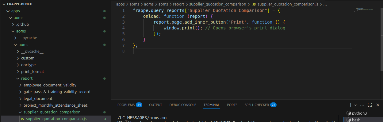 I am Facing Issue in adding button in custom Report - ERPNext - Frappe Forum