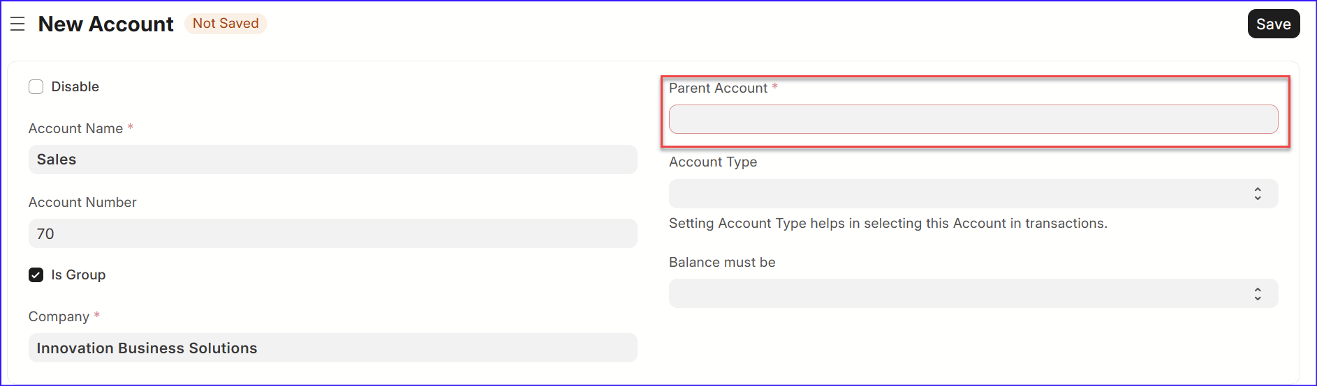 New Account in an empty chart of accounts - Frappe Forum