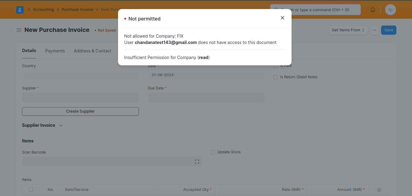 Insufficient Permission for Company (read) Error - Permissions - Frappe Forum