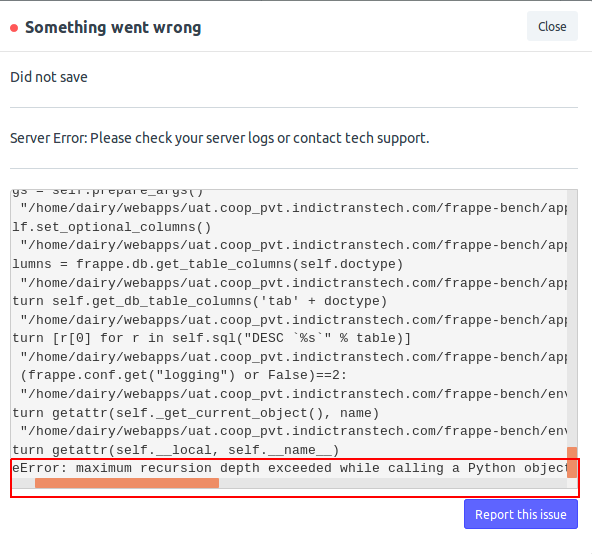 Solution RuntimeError Maximum Recursion Depth Exceeded While Calling A Python Object Frappe 